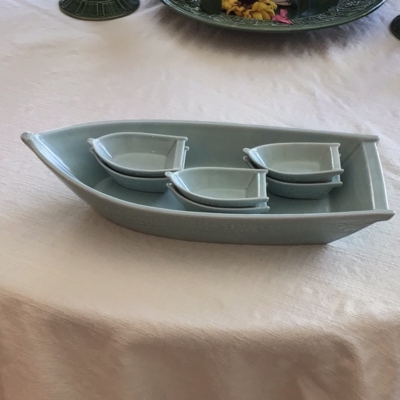 Dining | Beautiful Boat Shaped Ceramic Serving Bowl With 6 Side Dishes ...